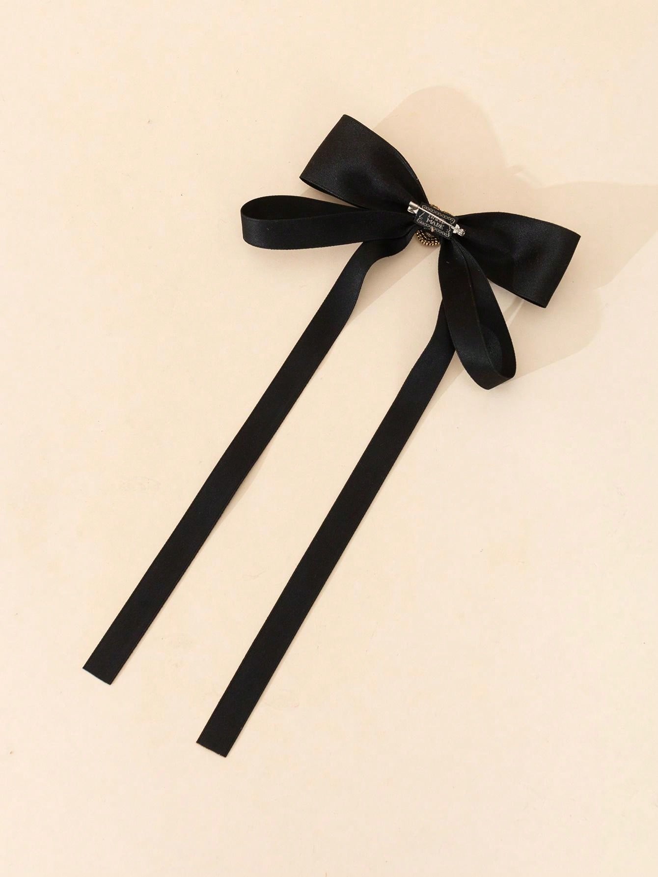 1pc Women's Black Bow Tie & Heart Shaped Long Ribbon Sweet Fashion ...