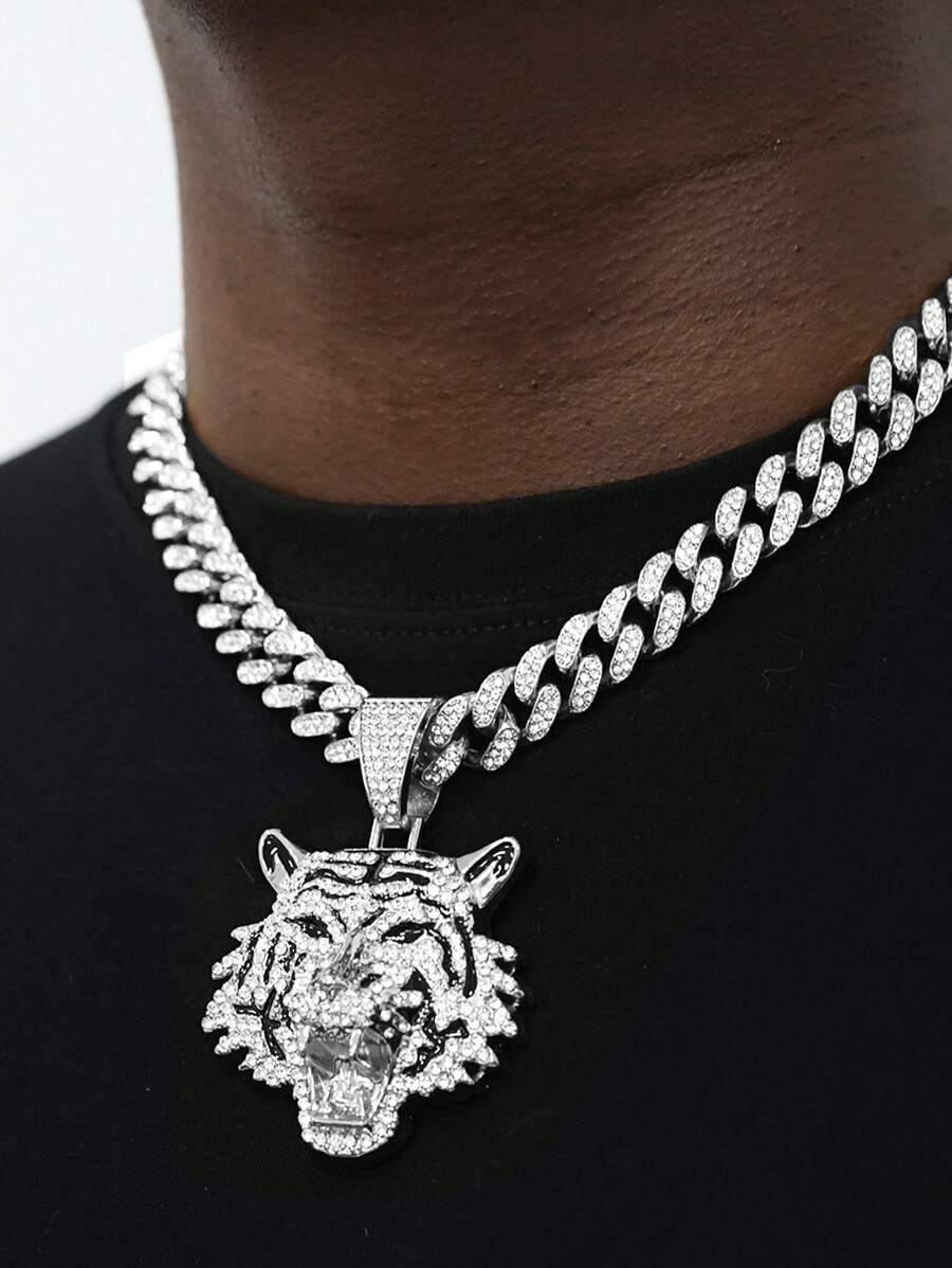 Hdyv5aa Silver Link Chain For Men With Pendant,Miami Ice Out Diamond ...