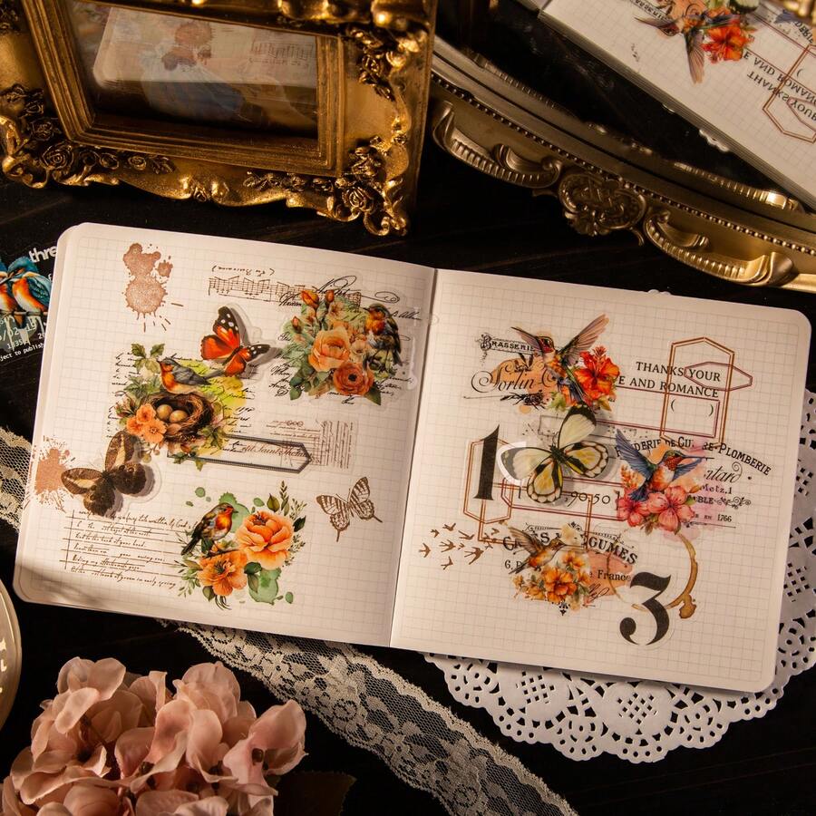 Birds And Songs Series Manuscript Text Collage Handbook Materials 1 ...