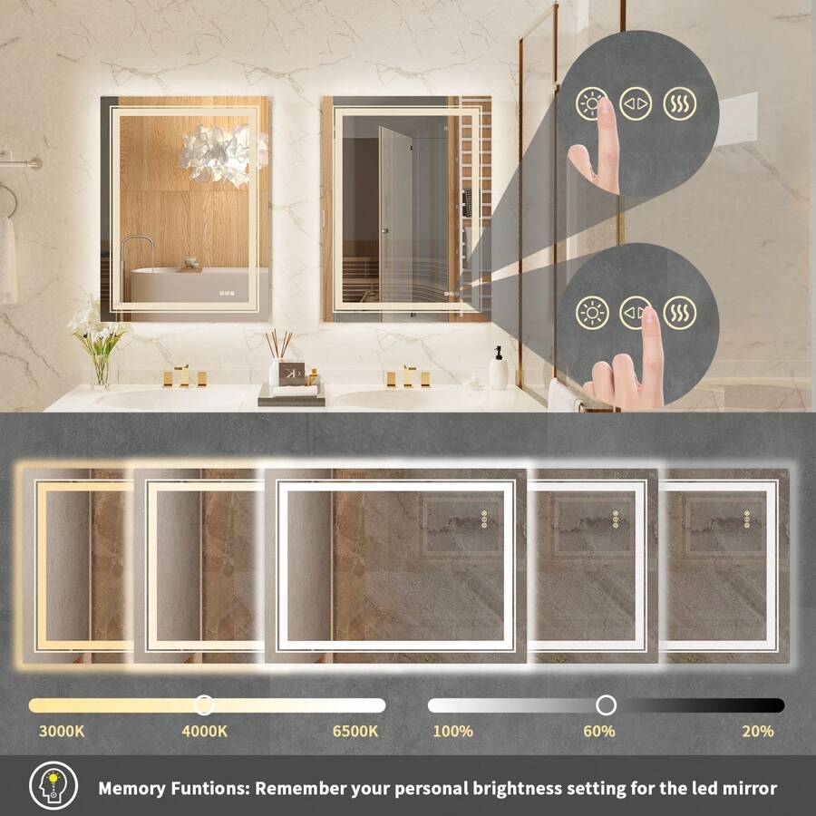 LED Bathroom Wall Mirror: Rectangular Backlit & Front Lighted Smart ...