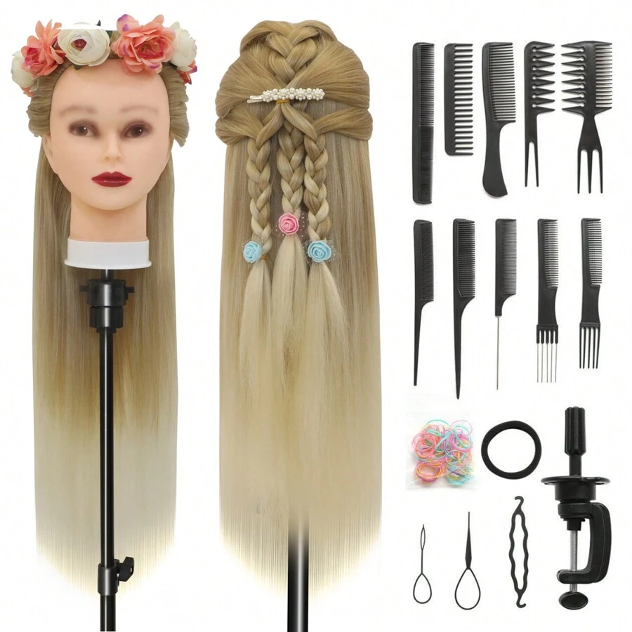 Training Head 28 inch Hairdresser Styling Head 100% Synthetic Fiber ...