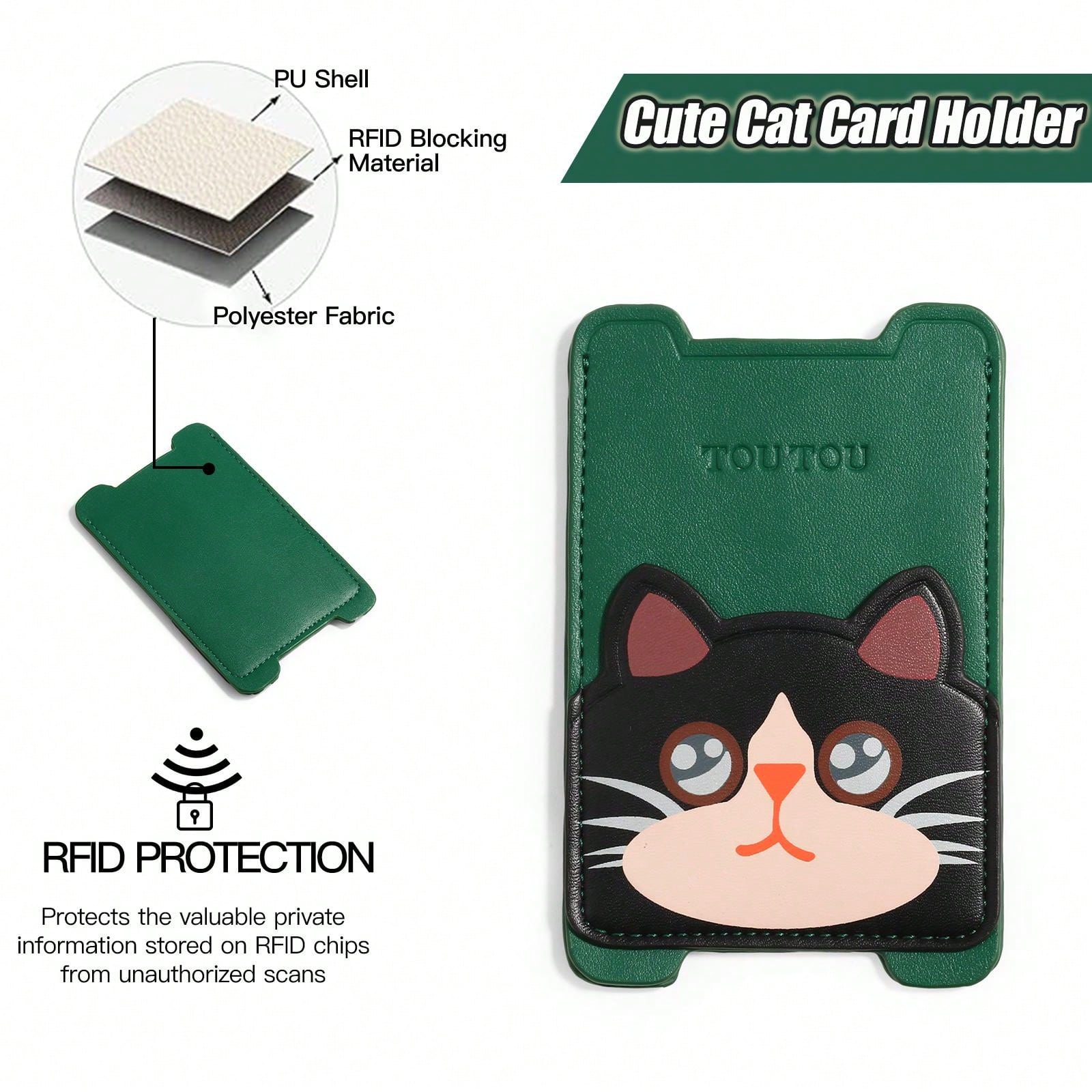 Toutou Cute Cartoon Cat Pattern Self-Adhesive Credit Card Holder For ...