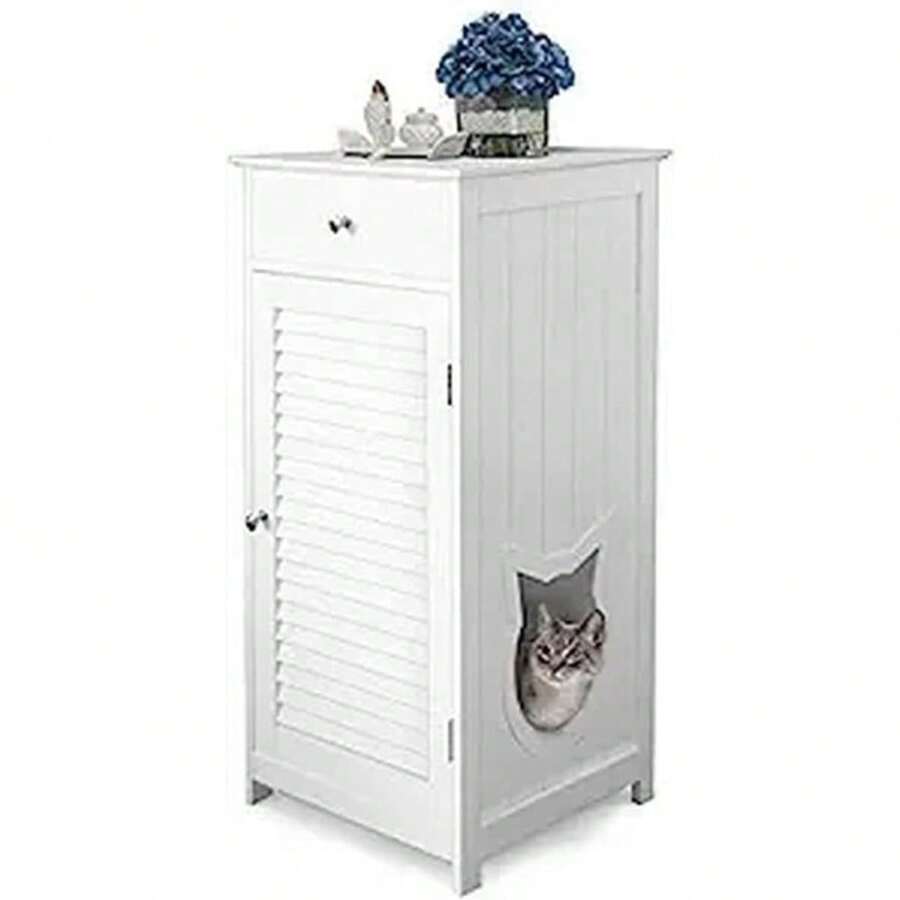 Contemporary Home Cat Litter Enclosure - Storage Drawer, Inner Shelf ...