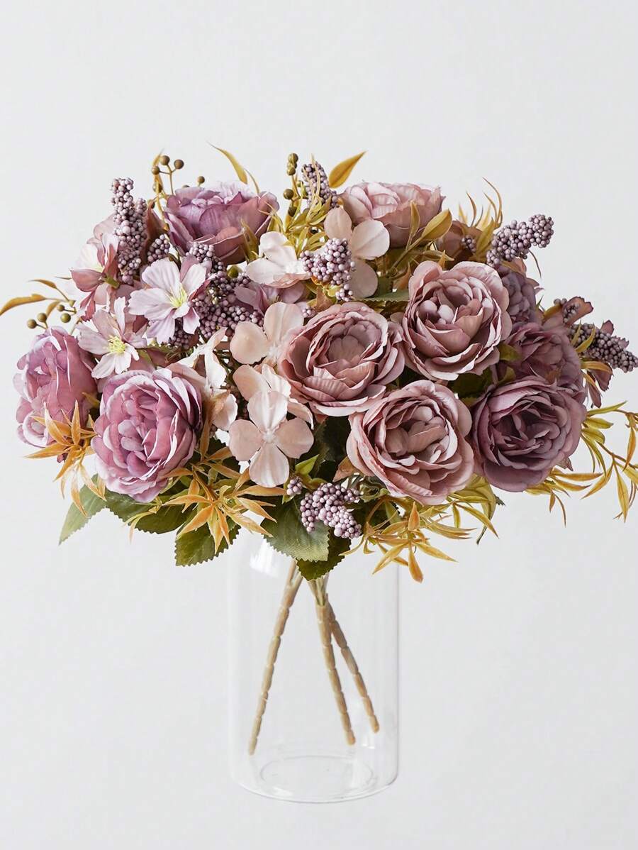 1pc/3pcs Romantic Rose & Peony Bouquet Artificial Flowers Handheld ...