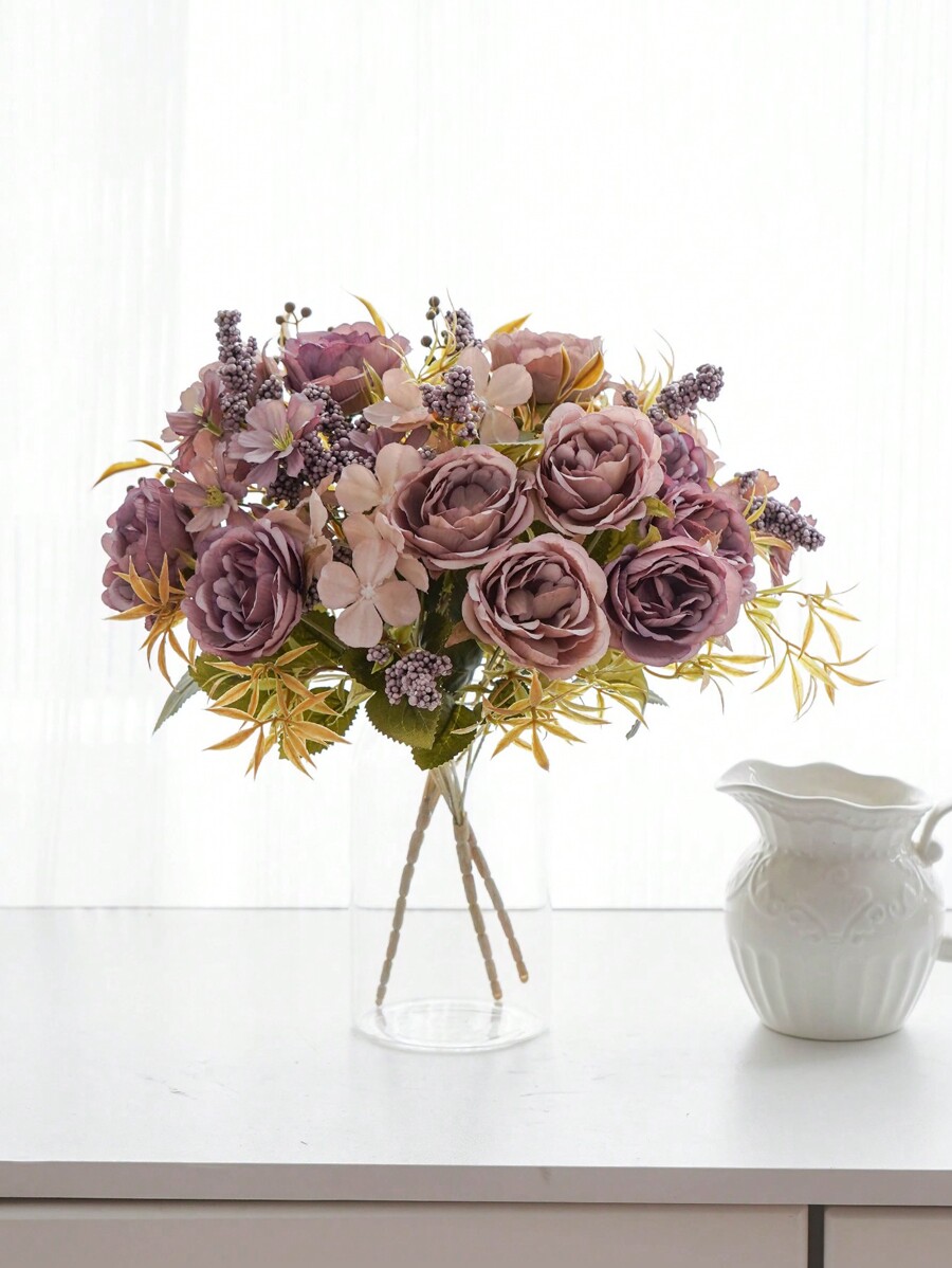 1pc/3pcs Romantic Rose & Peony Bouquet Artificial Flowers Handheld ...