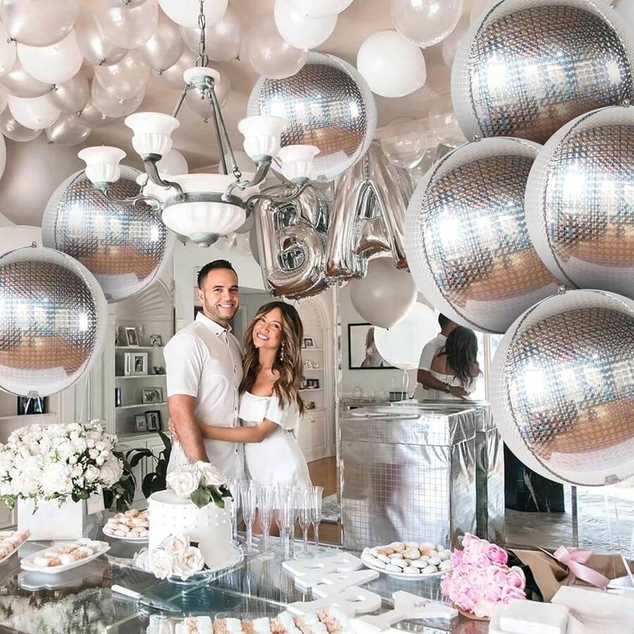 Silver Disco Ball Balloons - 22 Inch, Pack of 6 | Iridescent Balloons ...