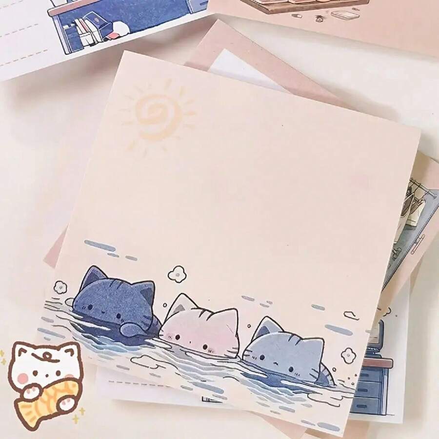 4pcs 200sheets Comic Cat Sticky Notes, Cute Cartoon Sticky Notes Paper ...