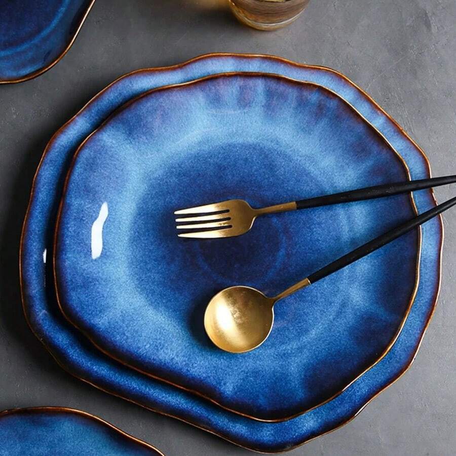 1pc Cat Eye Blue Color NEW Japanese Ceramic Food Dish Flat Plate ...