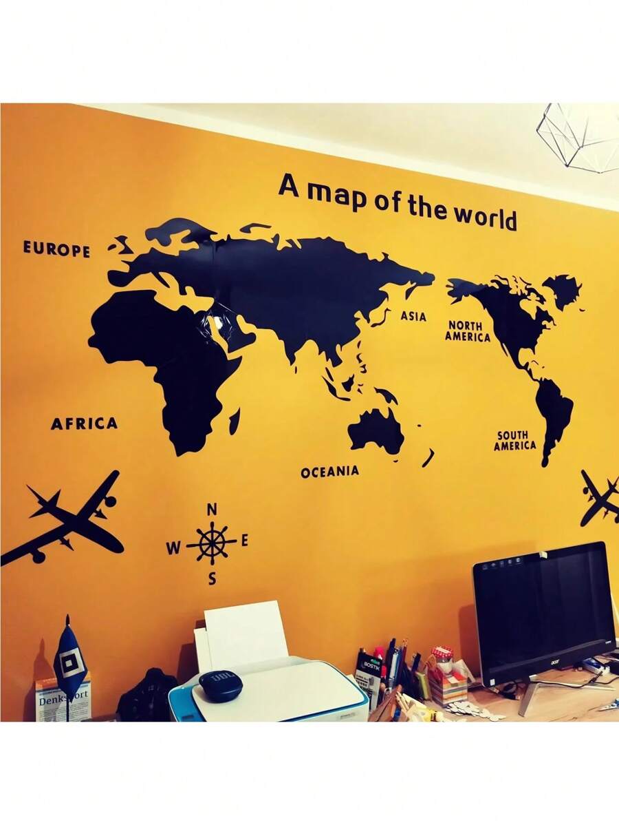 1set World Map Acrylic Mirror Wall Stickers, Modern Diy 3d Self ...