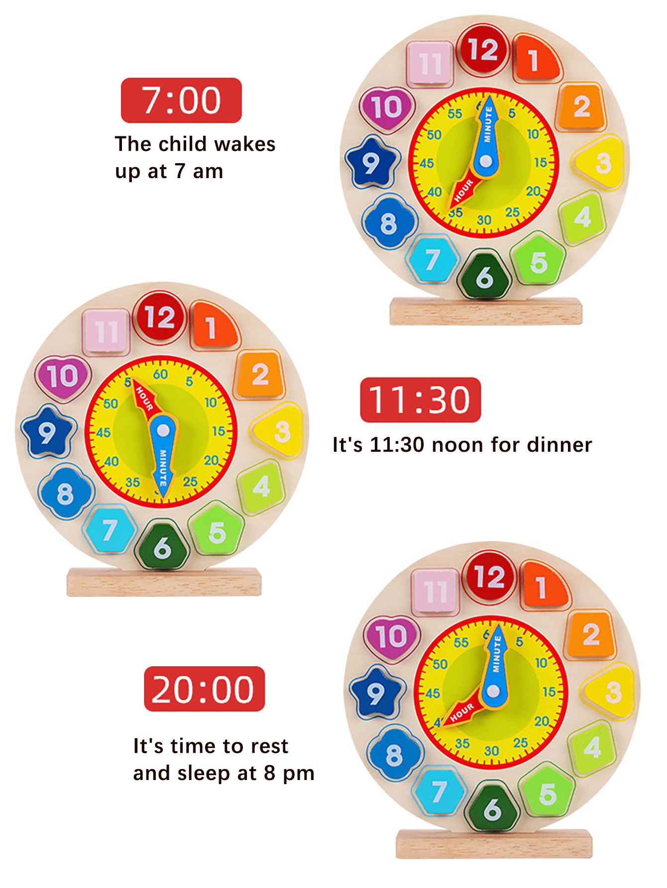 Montessori Wooden Educational Clock Toy, Colorful Sorting Clock ...