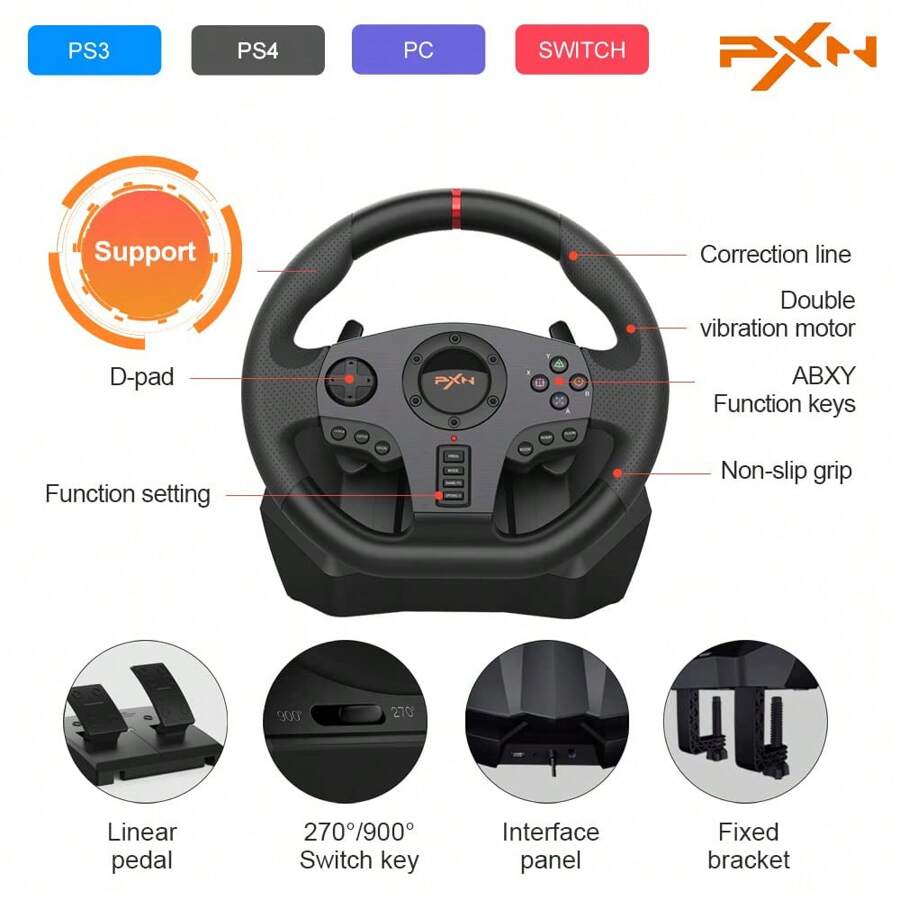 PXN V900 Gaming Steering Wheel - 270/900° PC Racing Wheel with Linear ...