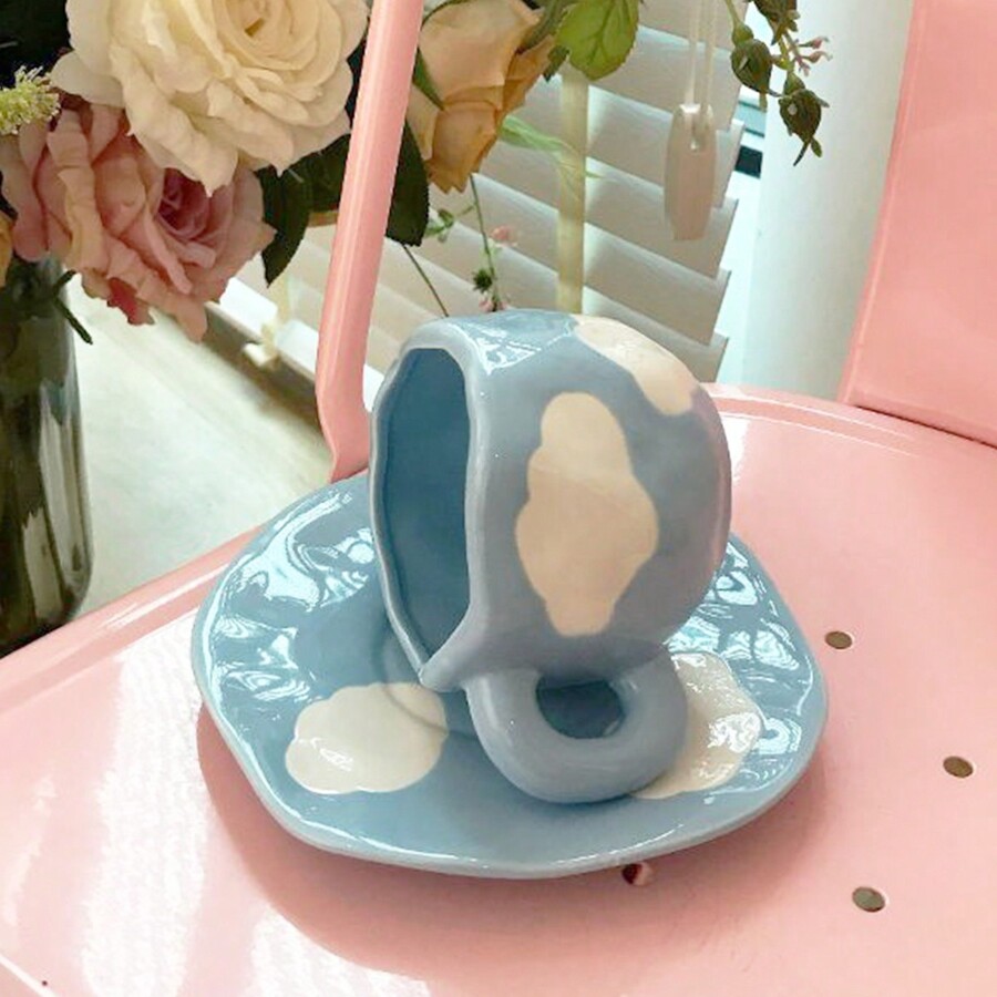 1pc Creative Small Fresh Ceramic Coffee Cup & Saucer Set With Hand ...