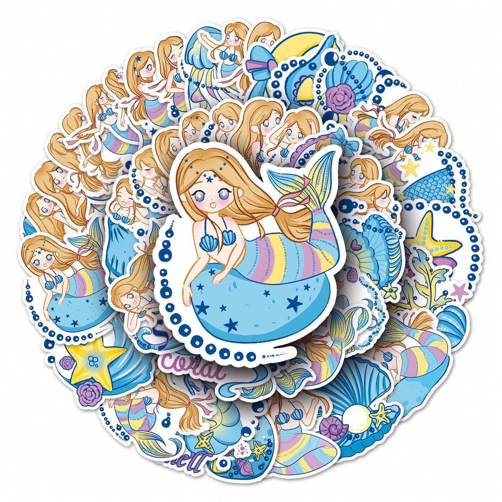 50pcs hand painted mermaid graffiti stickers | SHEIN USA
