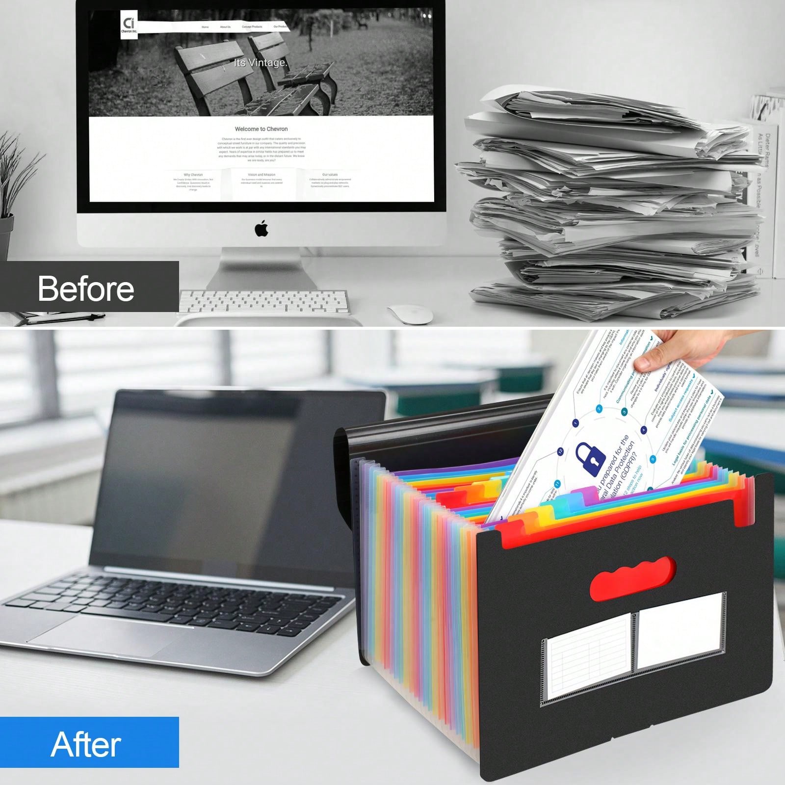 24 Pocket Accordion File Organizer Plastic Expandable File Folder Organizer Letter A4 Size