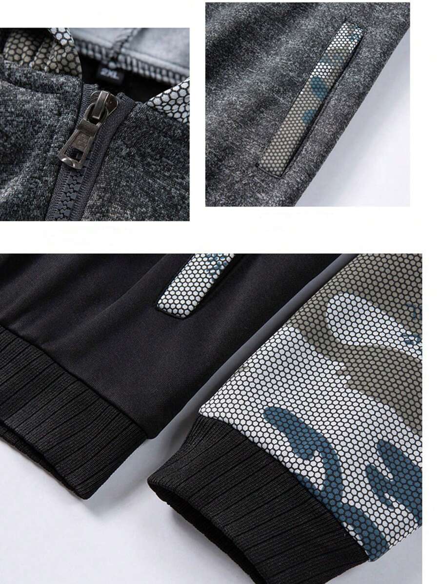 Men's Winter Sports Suit, Outdoor Casual Running Two-Piece Zip-Front ...