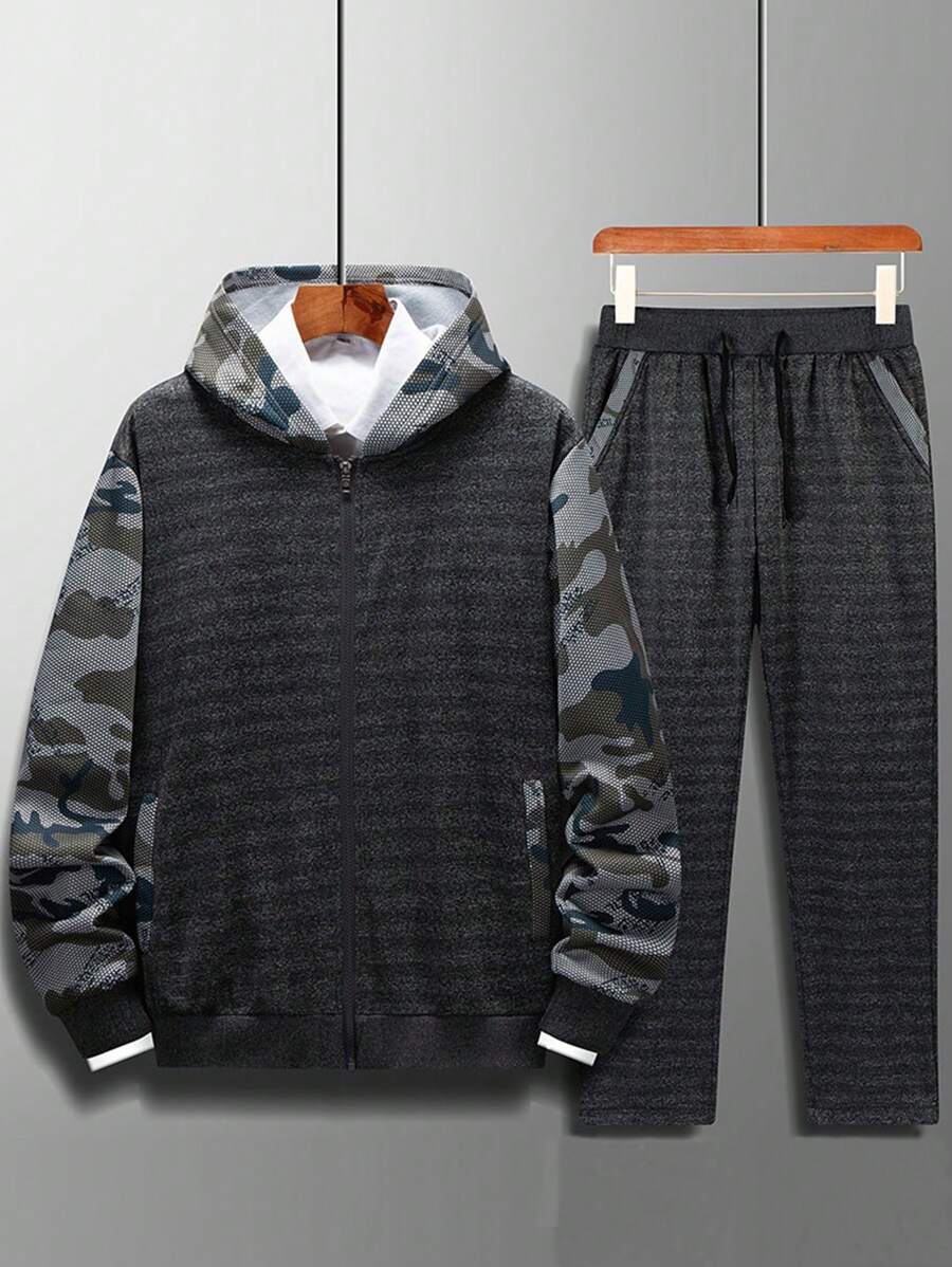 Men's Winter Sports Suit, Outdoor Casual Running Two-Piece Zip-Front ...