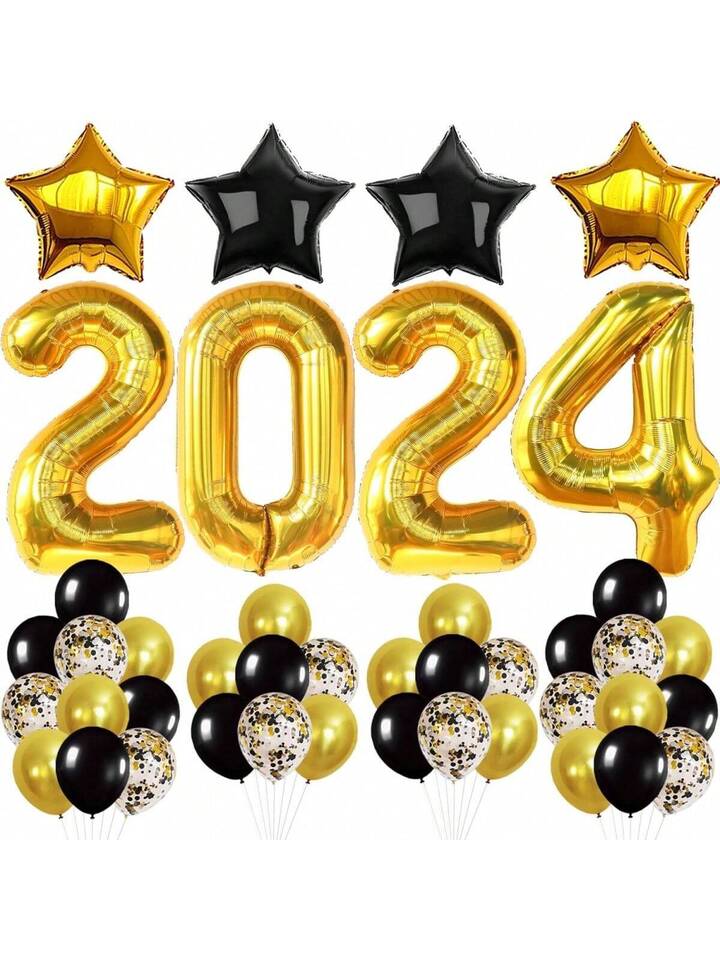1 set Black and Gold 2024 Balloons Set - Huge, Pack of 44 | Giant 32 ...