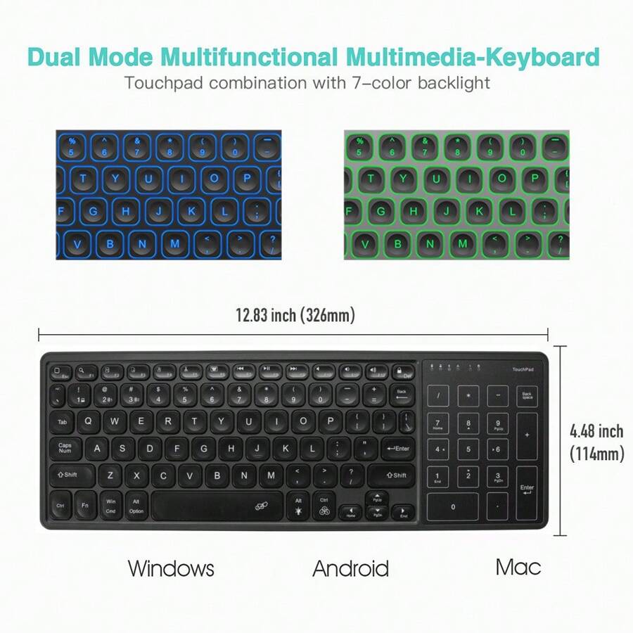 7-Colors Backlit Wireless Keyboard with Touchpad Numberic Keypad ...
