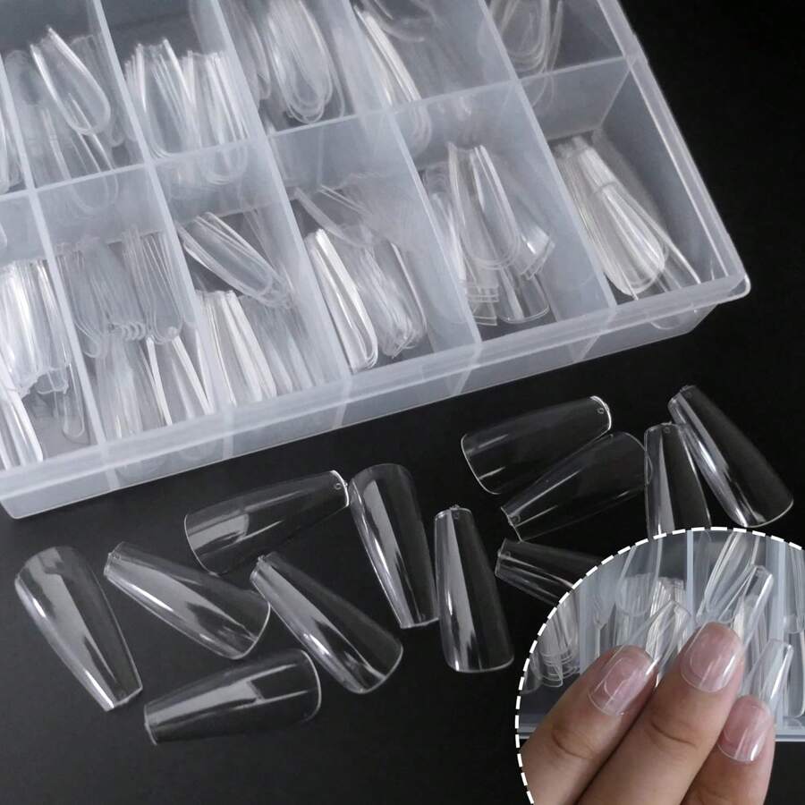 240pcs Gel X Nail Tips Long Coffin Full Cover Soft Gel Nail Tips Clear ...