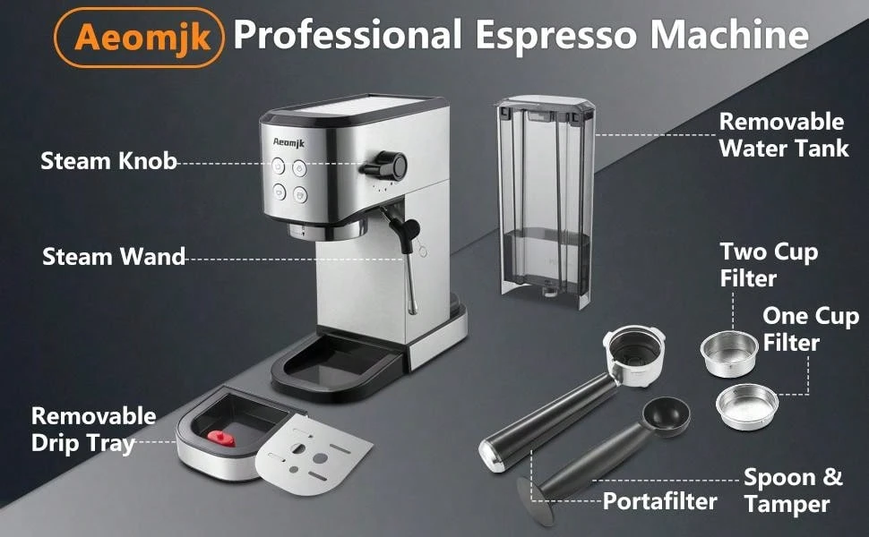 1pc Aeomjk Professional Italian Espresso Machine, With 20bar Extraction ...