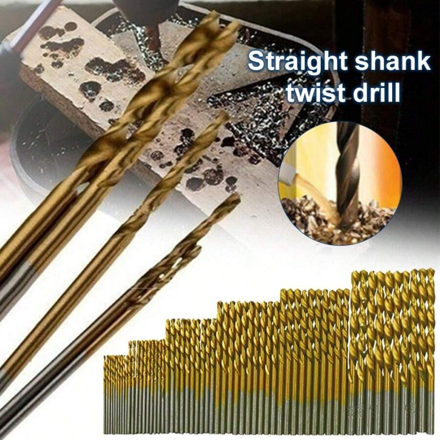 50pcs Gold-Tone Straight Shank Twist Drill Bit For Manual & Electric ...