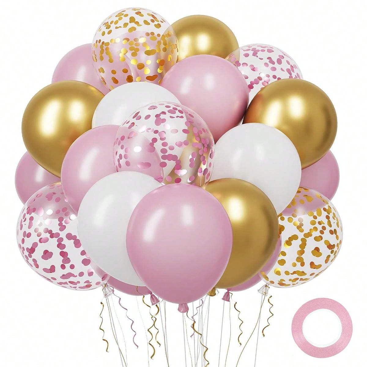 30/65pcs 12 inch Pink Gold Confetti Balloons Kit, Pink White Gold Party ...