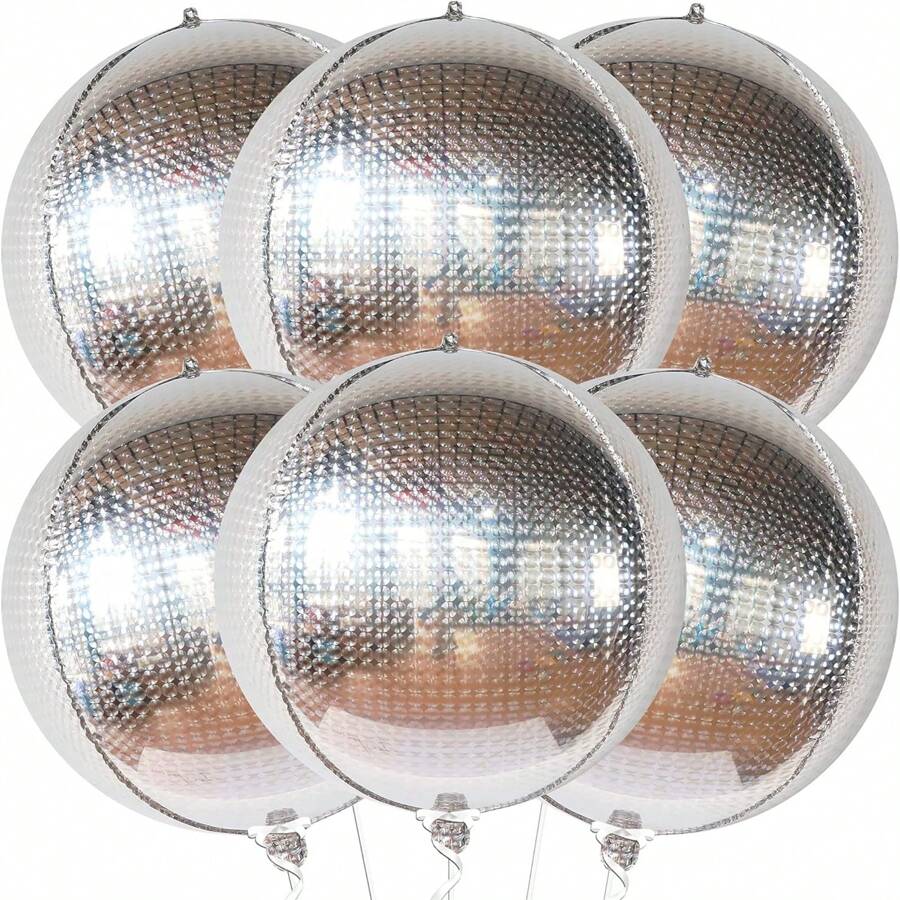 Silver Disco Ball Balloons - 22 Inch, Pack of 6 | Iridescent Balloons ...