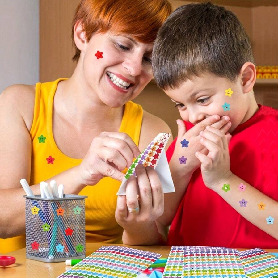 1500pcs Stars Shaped Stickers With 15 Designs Smile Face Behavior ...