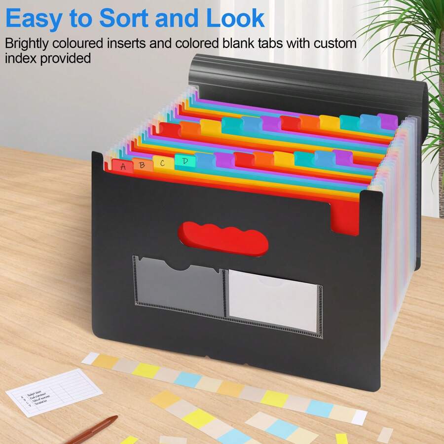 24 Pocket Accordion File Organizer, Plastic Expandable File Folder ...