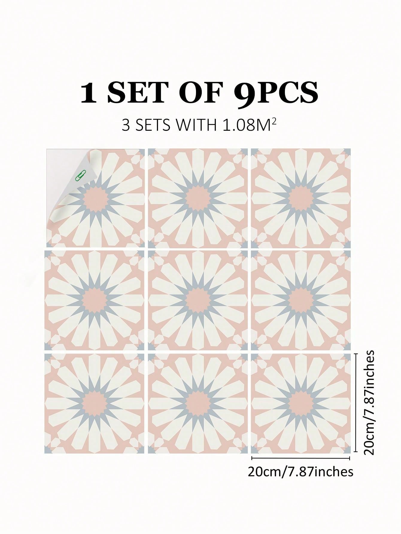 9pcs/set 7.87*7.87inch Flower Pattern Floor Sticker, Boho PVC Peel ...