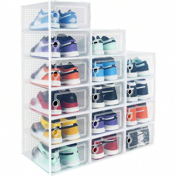 Large 15 Pack Shoe Storage Organizer Boxes, Clear Shoe Boxes Stackable ...