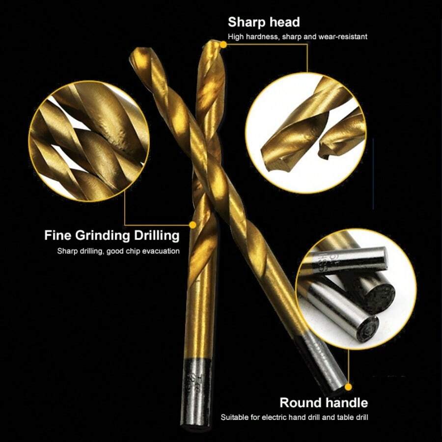 50pcs Gold-Tone Straight Shank Twist Drill Bit For Manual & Electric ...