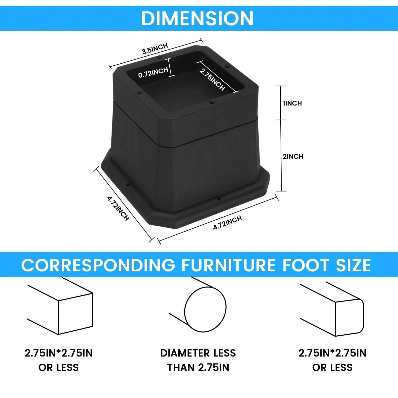 MYMULIKE Bed Risers 2 Inch,3 Inch Furnitures Risers Heavy-Duty Bed ...