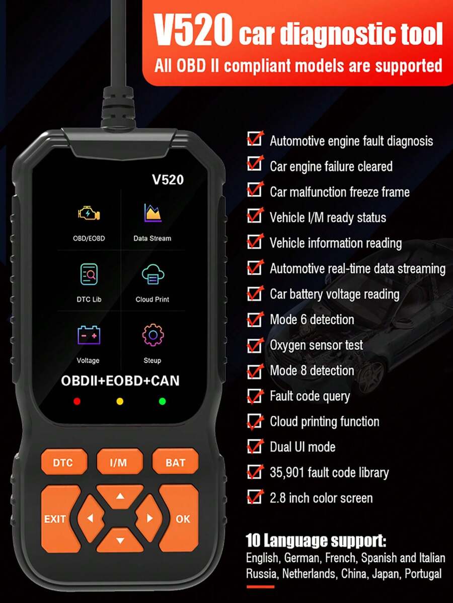 OBD2 Scanner Live Data Professional Mechanic OBDIl Diagnostic ...