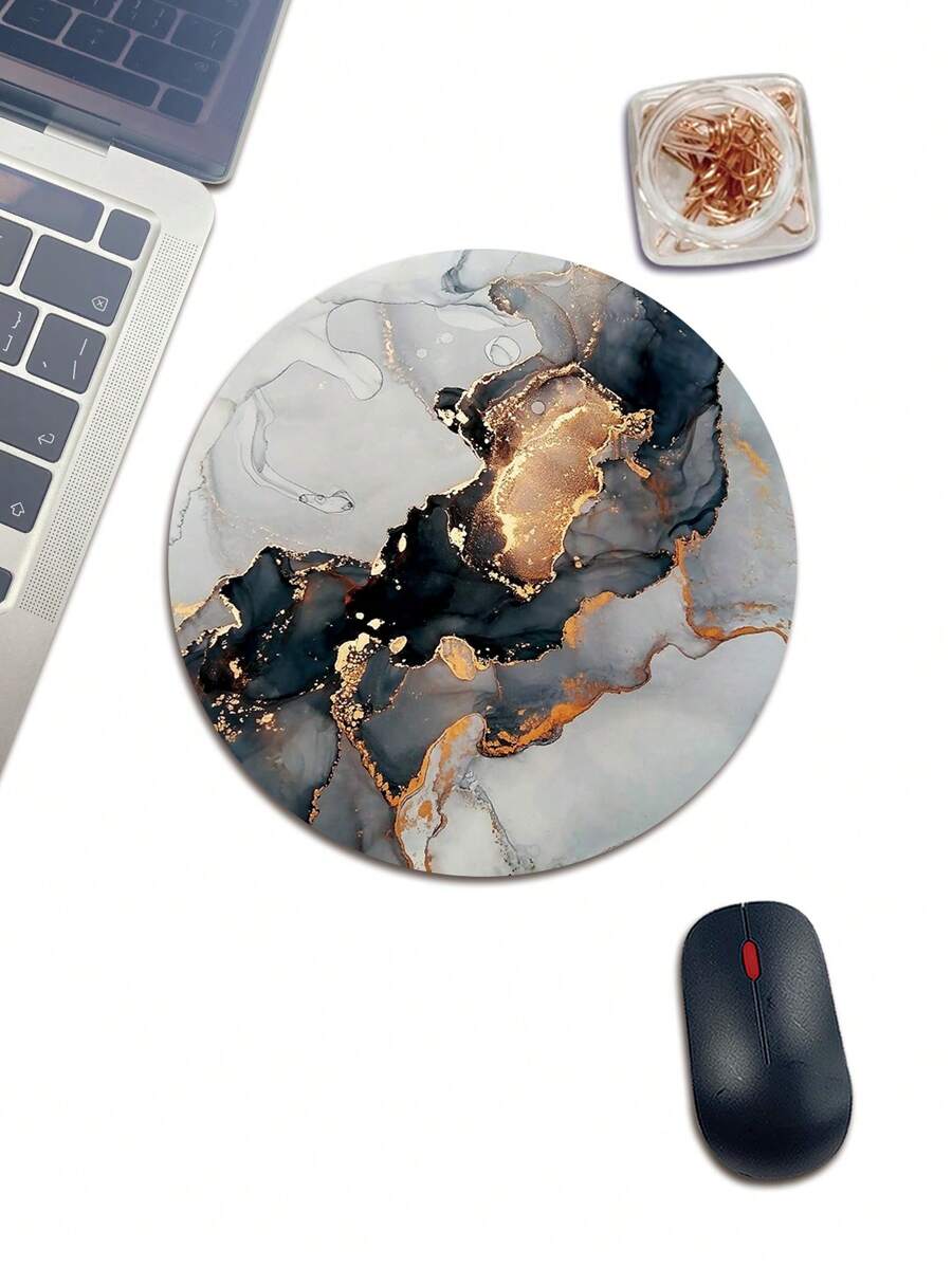 1pc Round Mouse Pad, 20*20cm, With Cat Eye Black Pattern Print, Made Of ...