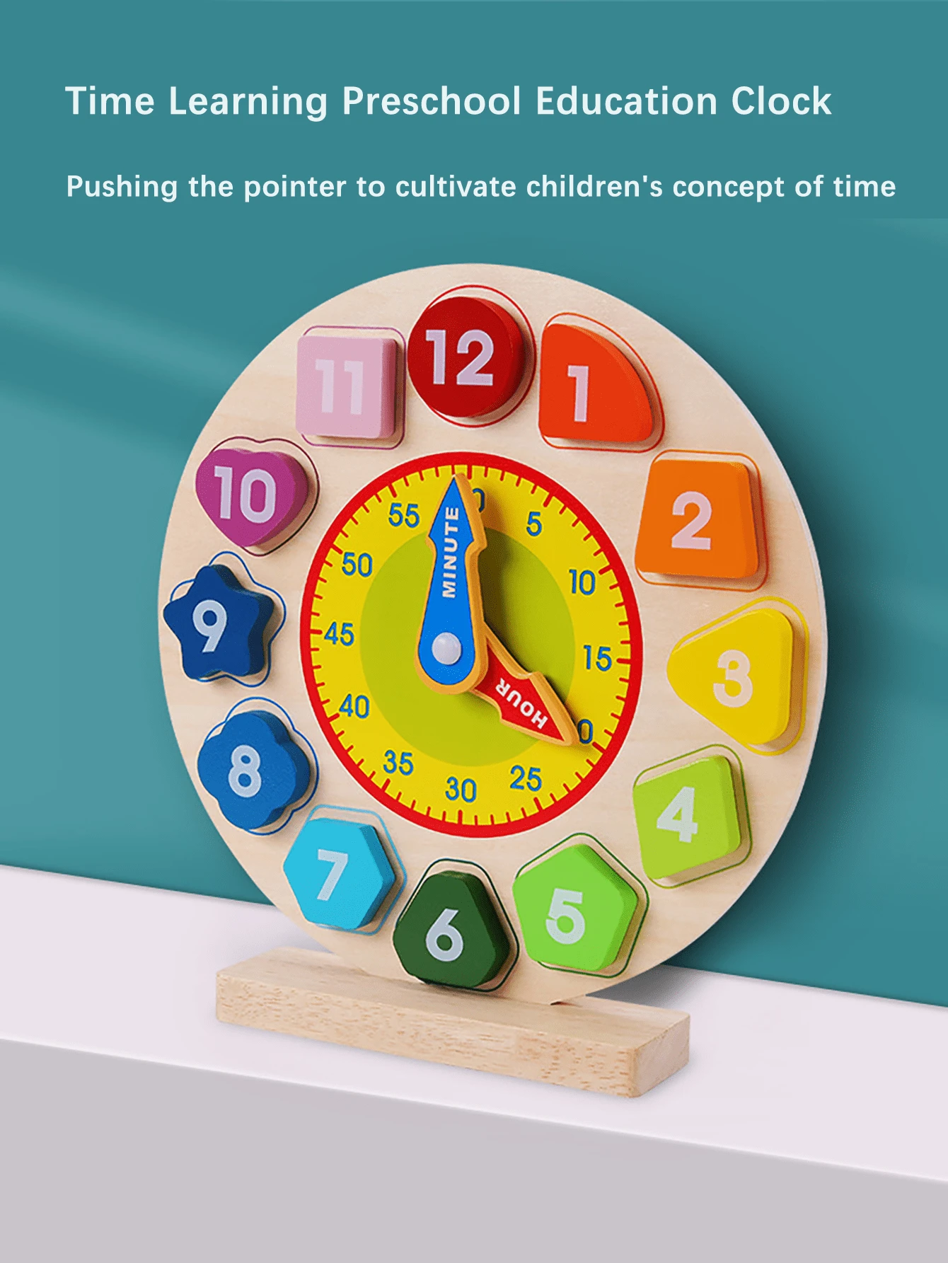 Montessori Wooden Educational Clock Toy, Colorful Sorting Clock ...