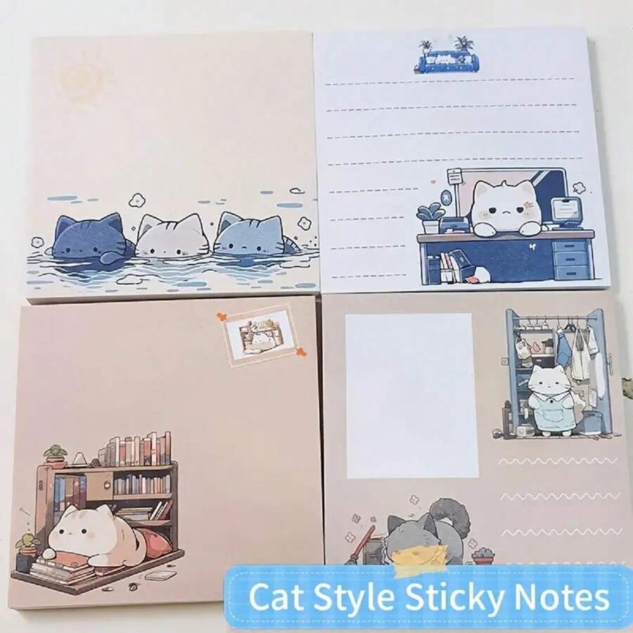 4pcs 200sheets Comic Cat Sticky Notes, Cute Cartoon Sticky Notes Paper ...