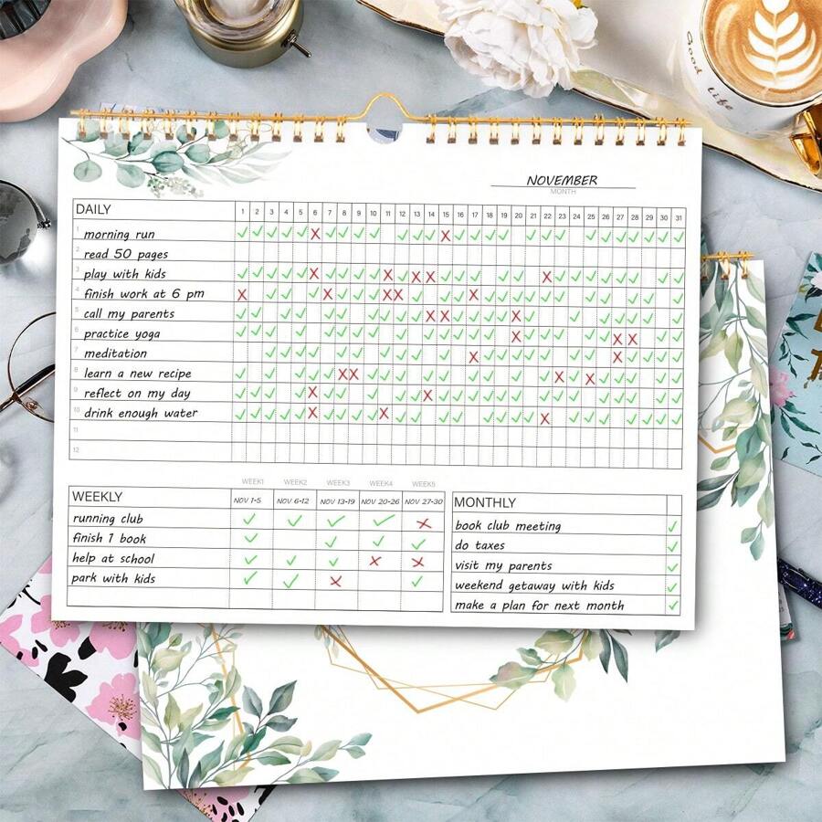 Trees Habit Tracker Calendar Spiral Binding Habit Journal with 12 ...