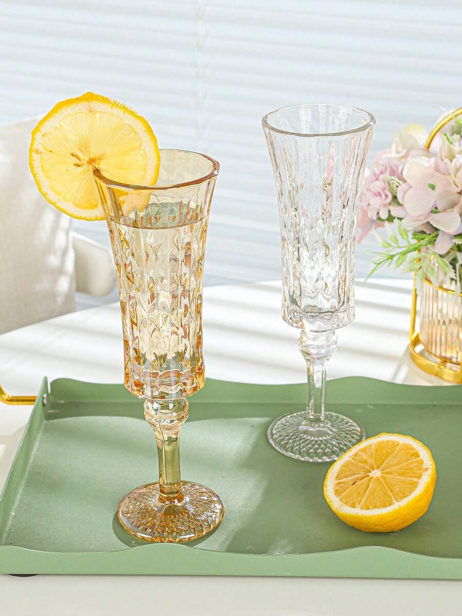 1pc Vintage Ins Style Embossed High Foot Glass Cup, Champagne Cup, Wine ...