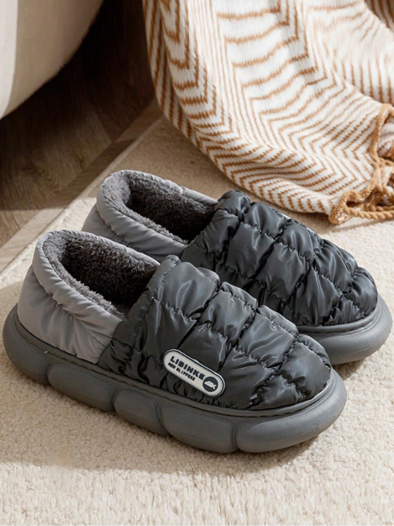 Men's Warm Indoor Waterproof Slippers With Thick Soles And Heel ...