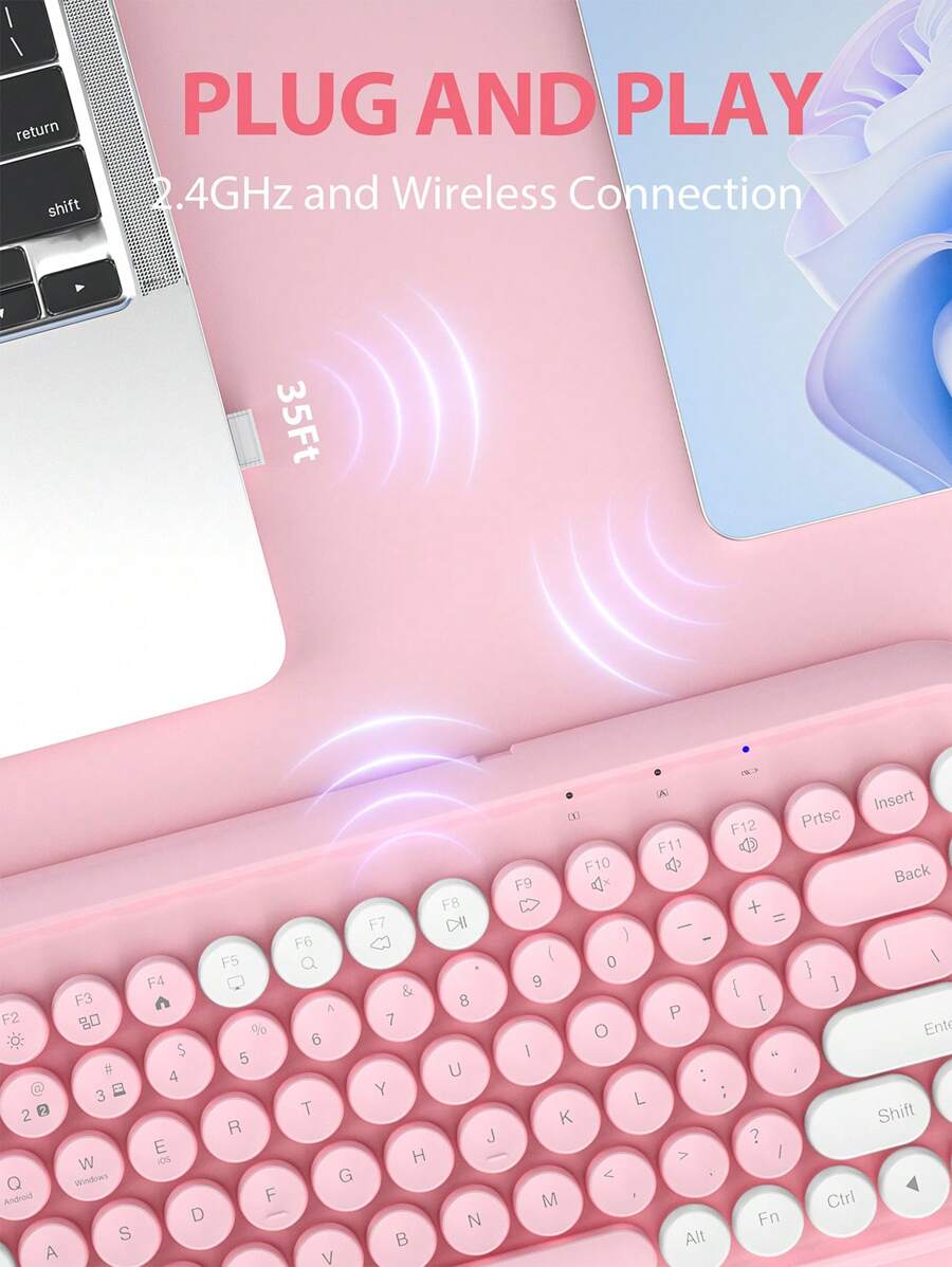 84 Key Wireless Keyboard,2.4G Office Keyboard Gaming Keyboard With Cute ...