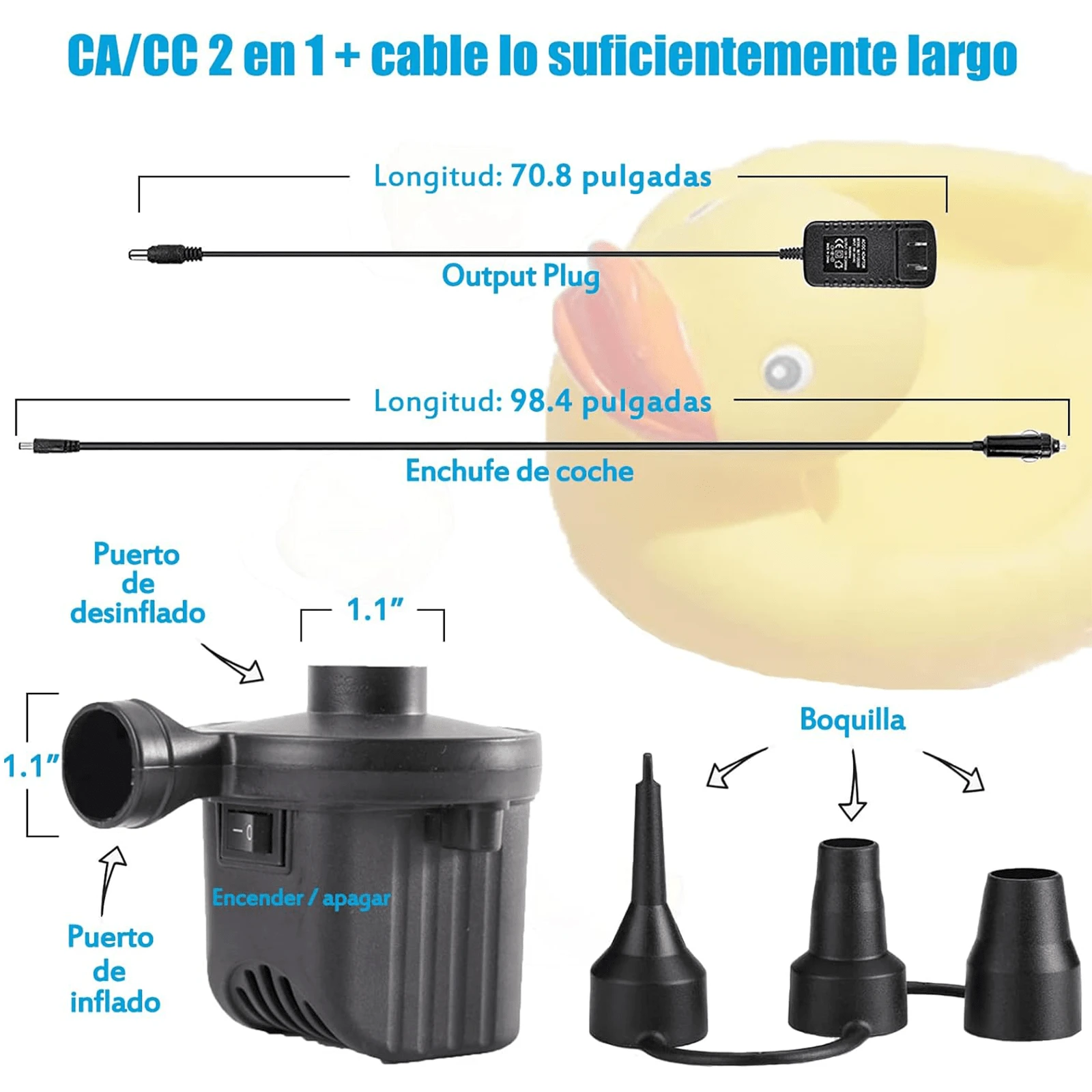 Electric Air Pump, 60W Automatic Pool Inflator, 3 In 1 Quickly Inflate ...