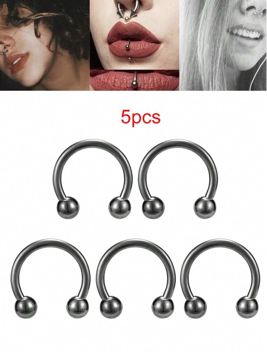 5pcs/set Stainless Steel Piercing Nose Rings For Men & Women Spiral ...