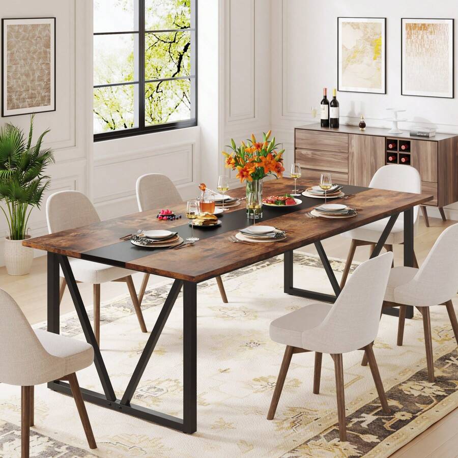 Tribesigns Dining Table for 6-8 People, 70.8 inch Industrial Large ...