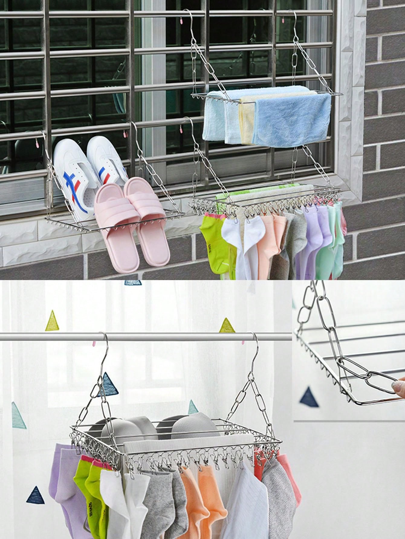 Anti-theft Window Screen Laundry Drying Rack With Multiple Clips For ...