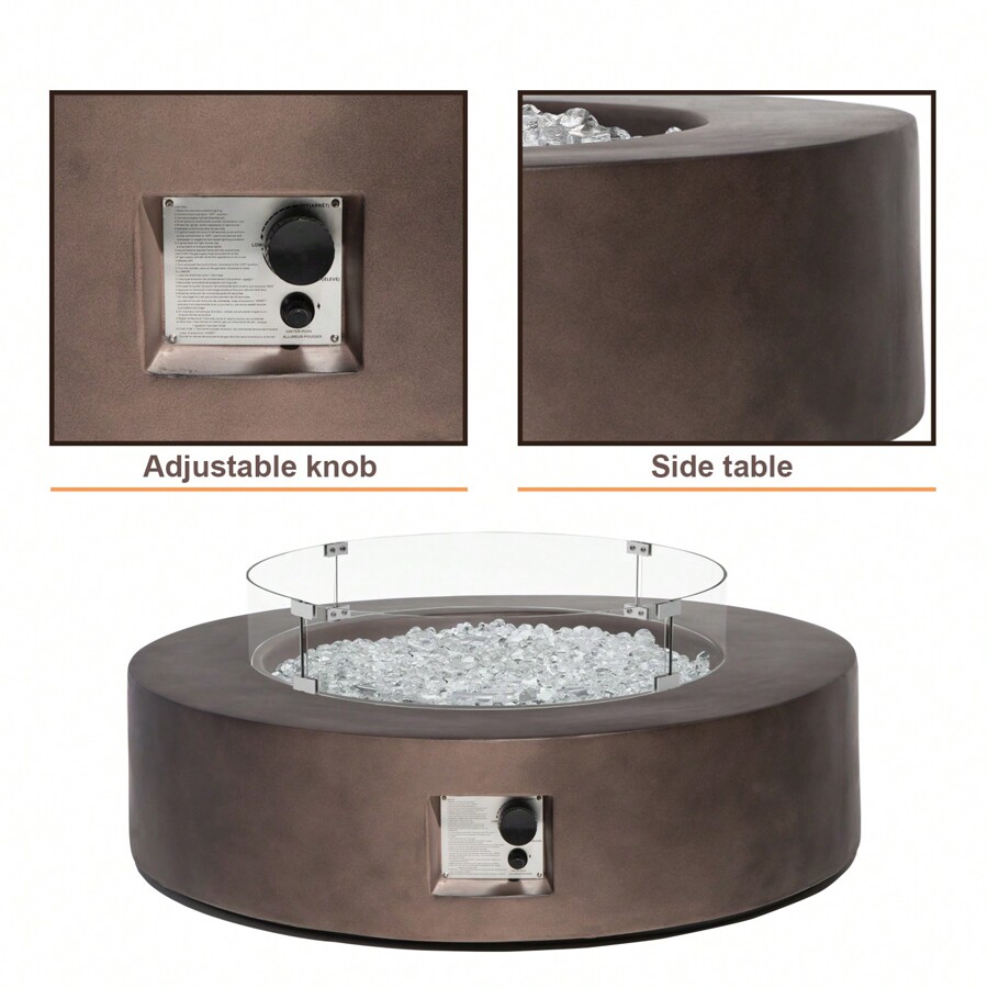 SUNBURY Outdoor 42-Inch Propane Fire Pit, Circular Dark Brown Concrete Patio Fire Table 50,000 ...