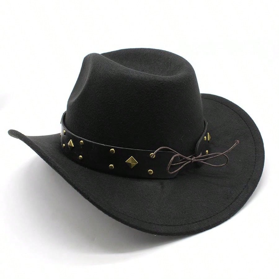 New Vintage Western Cowboy Hat For Men's Gentleman Lady Jazz Cowgirl With Leather Wide Brim ...