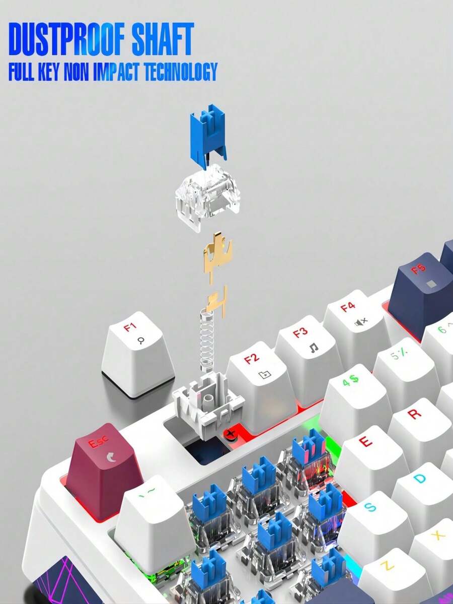 96% Key Layout Design Semi-Transparent Rgb Backlit Usb Wired Mechanical ...