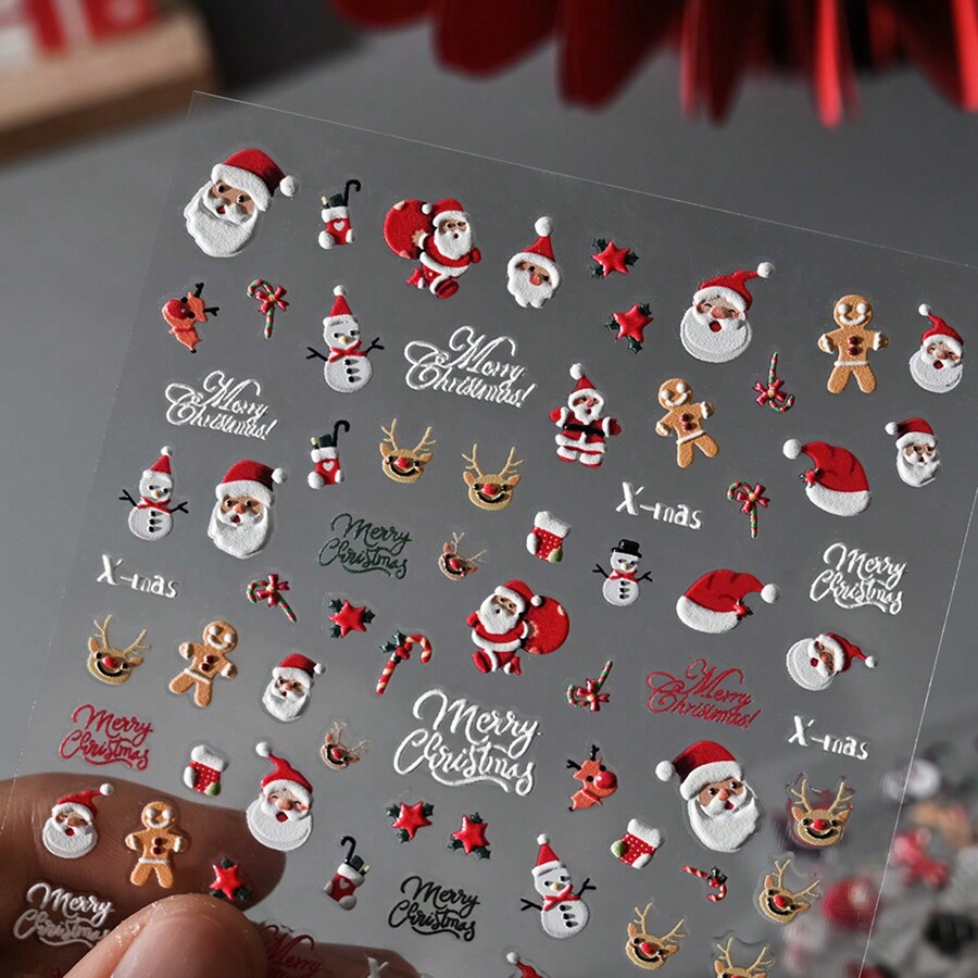 5D Kerstnagelstickers 1 vel (10 X 8) Zelfklevende 5D Kerststickers met ...