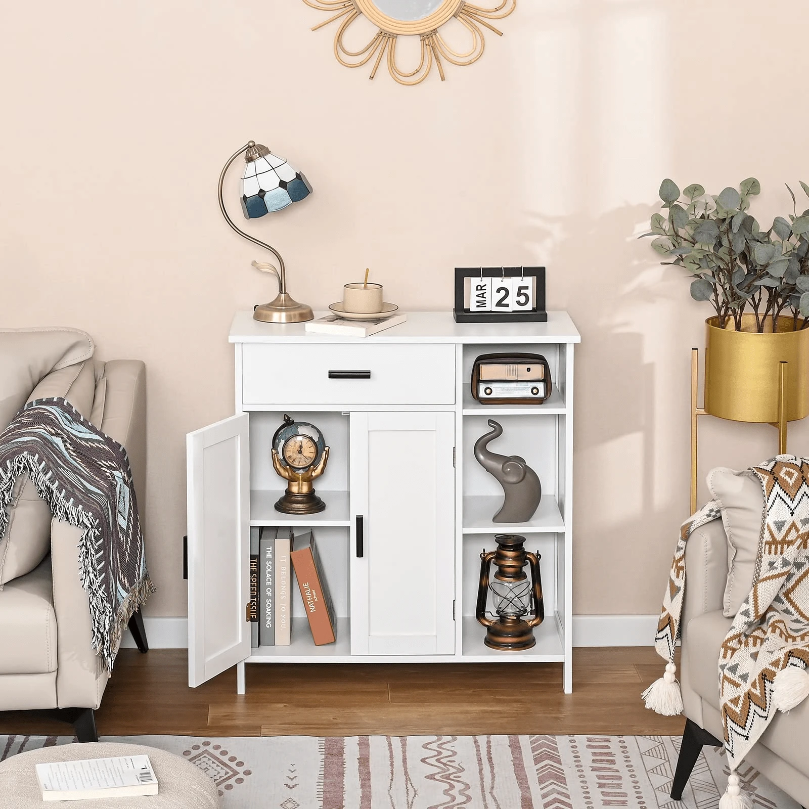 Storage Cabinet with Doors and Shelves, Floor Storage Cabinet with ...